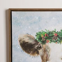 Kirklands LED Cow with Christmas Greenery Canvas Art Print | Hamilton Place