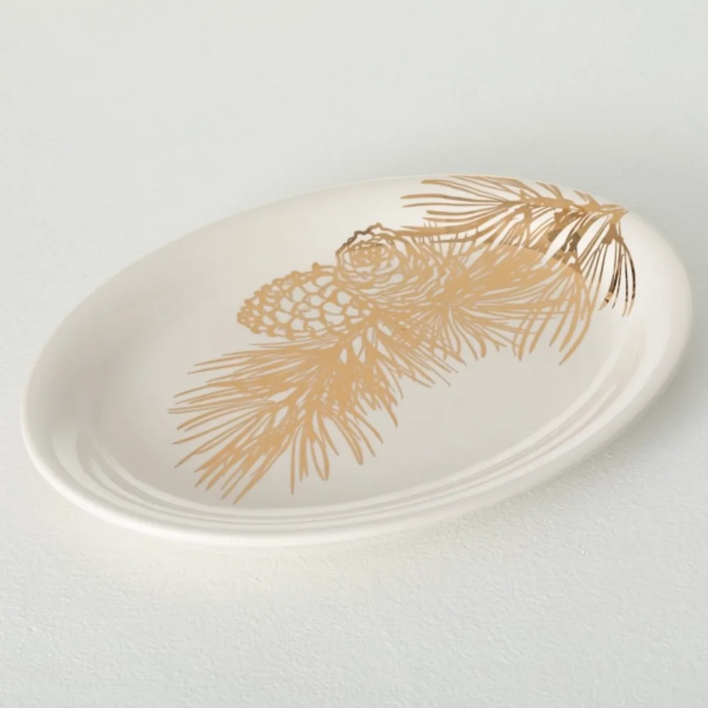 Kirklands Golden Winter Pine Branch Serving Platter | Hamilton Place