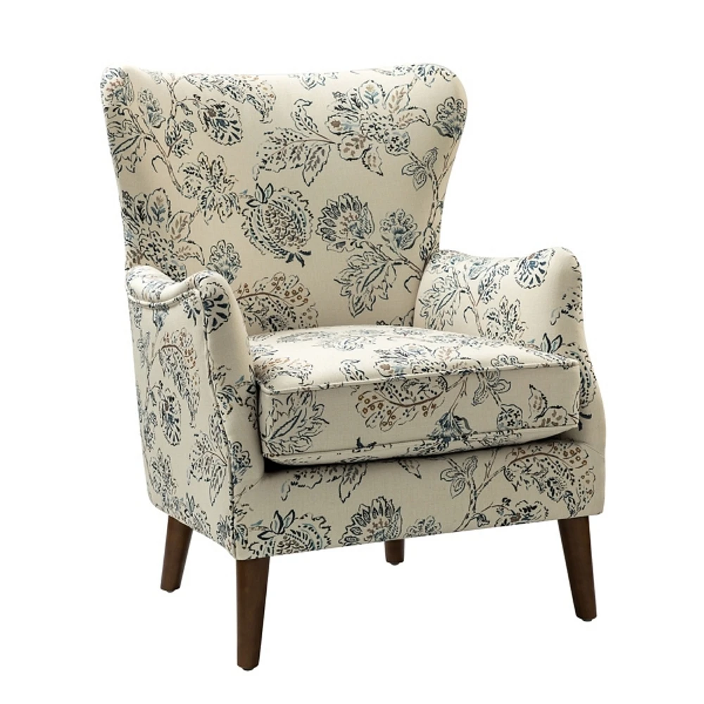 Kirklands White & Blue Floral Jacquard Wingback Accent Chair | Hamilton ...