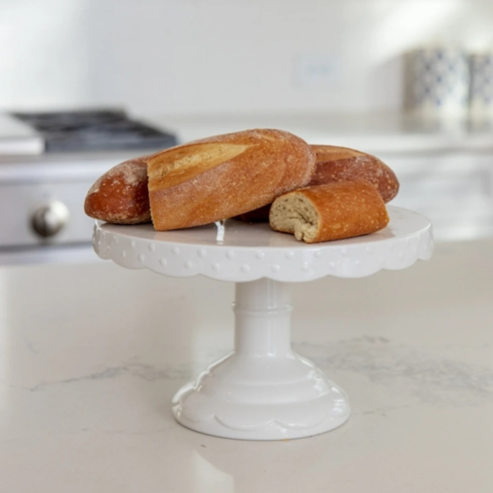 Kirklands White Ceramic Scalloped Cake Stand | Hamilton Place