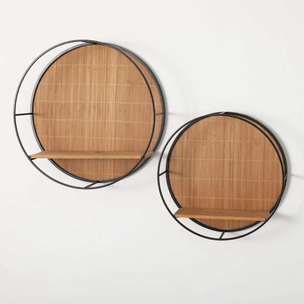 Kirkland's Round Wood and Metal Framed Wall Shelves, Set of 2 ...