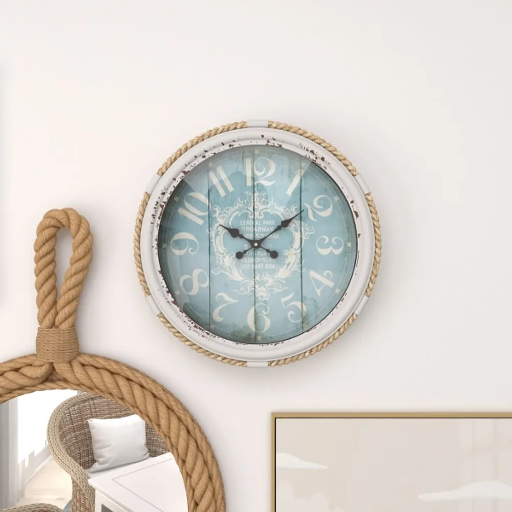 Kirklands Blue Metal and Rope Wall Clock, 17 in. | Hamilton Place