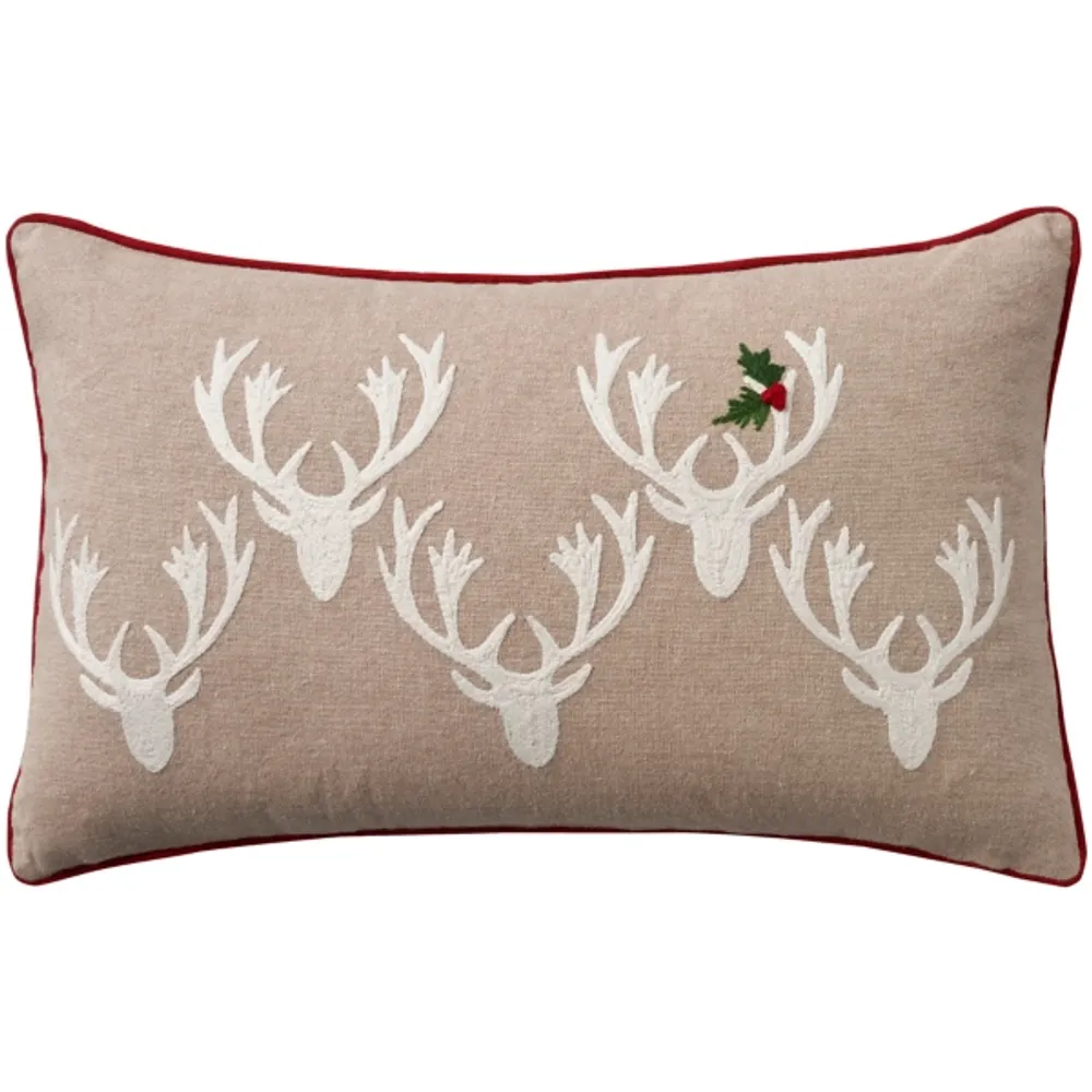 Kirklands Tan Embroidered Deer Lumbar Pillow | Hamilton Place