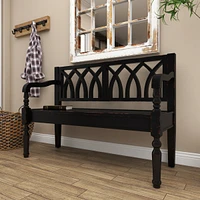 Kirklands Black Wood Carved Arch Bench | Hamilton Place