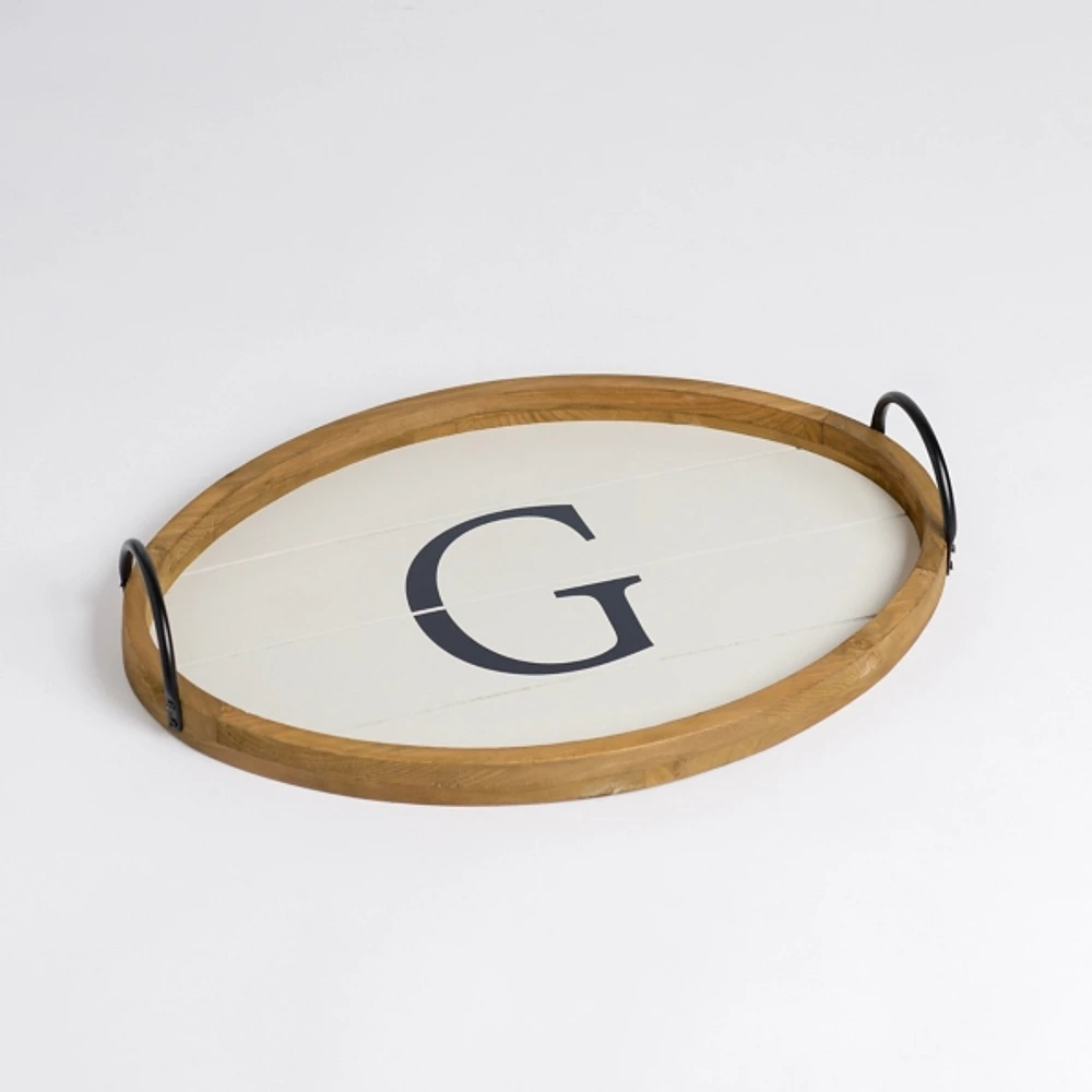 Kirklands Oval White Wood Monogram Tray | Hamilton Place