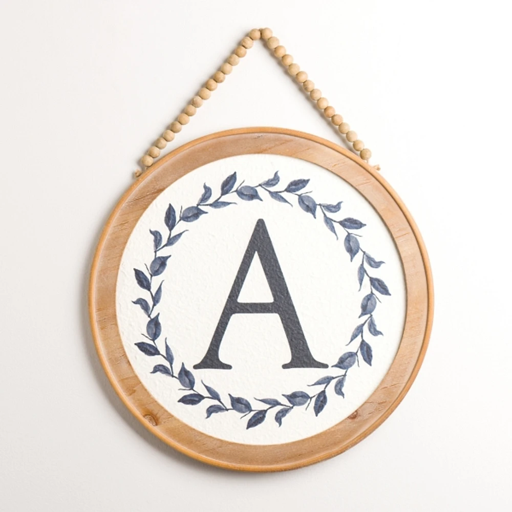 Kirklands Blue Leaf Wreath Monogram A Wood Wall Plaque | Hamilton Place
