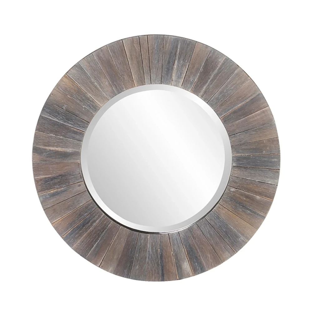 Kirklands Henley Round Gray Wood Wall Mirror | Hamilton Place