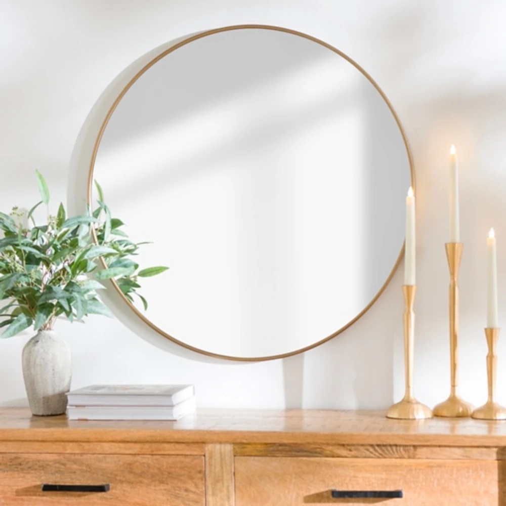 Kirklands Antique Brass Nouveau Linear Round Mirror | Hamilton Place