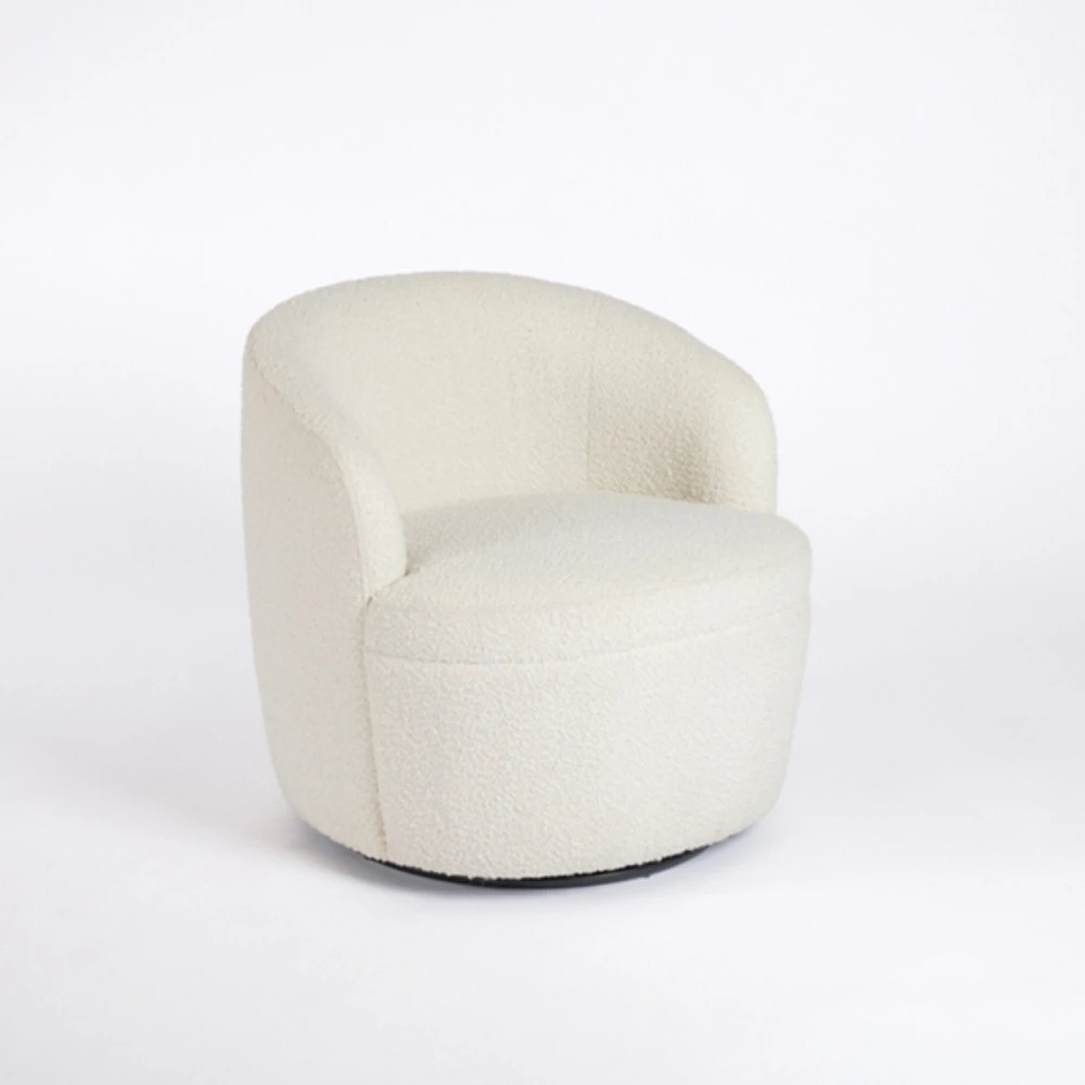 Kirklands Small Round Cream Boucle Swivel Accent Chair | Hamilton Place