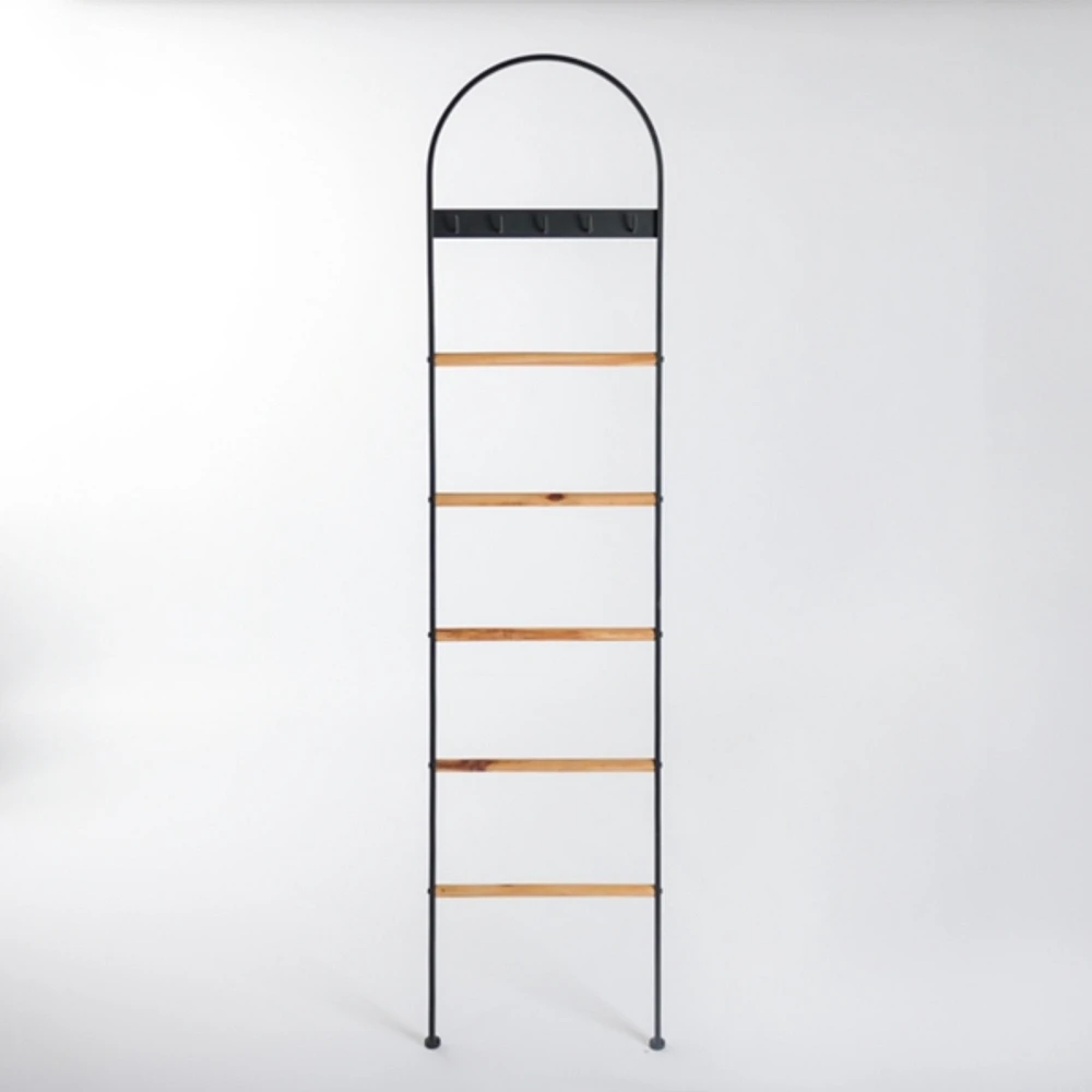Kirklands Black Metal & Natural Wood Ladder with Hooks | Hamilton Place