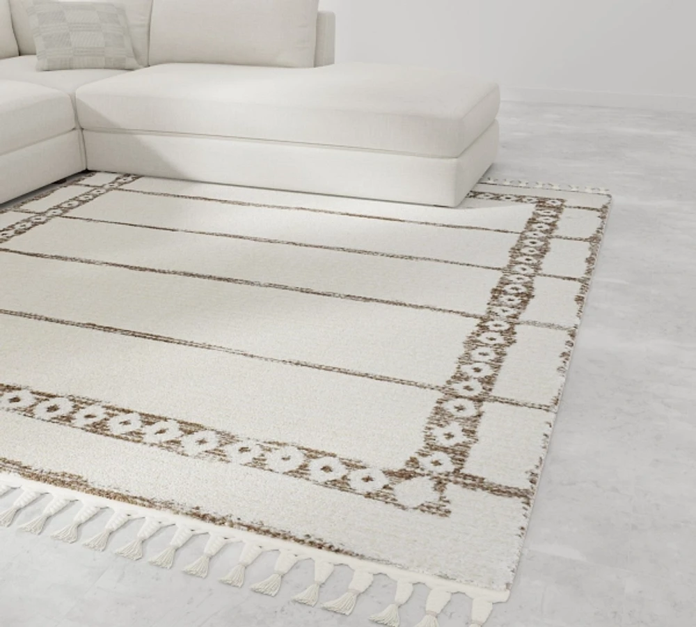 Kirklands Tan & White Striped Block Border Area Rug, 5x7 | Hamilton Place