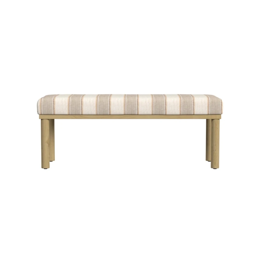 Kirklands Tan Striped Upholstered Wood Leg Bench | Hamilton Place