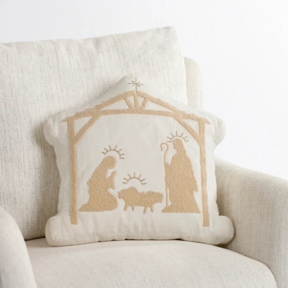 Kirklands Cream Nativity Christmas Pillow | Hamilton Place