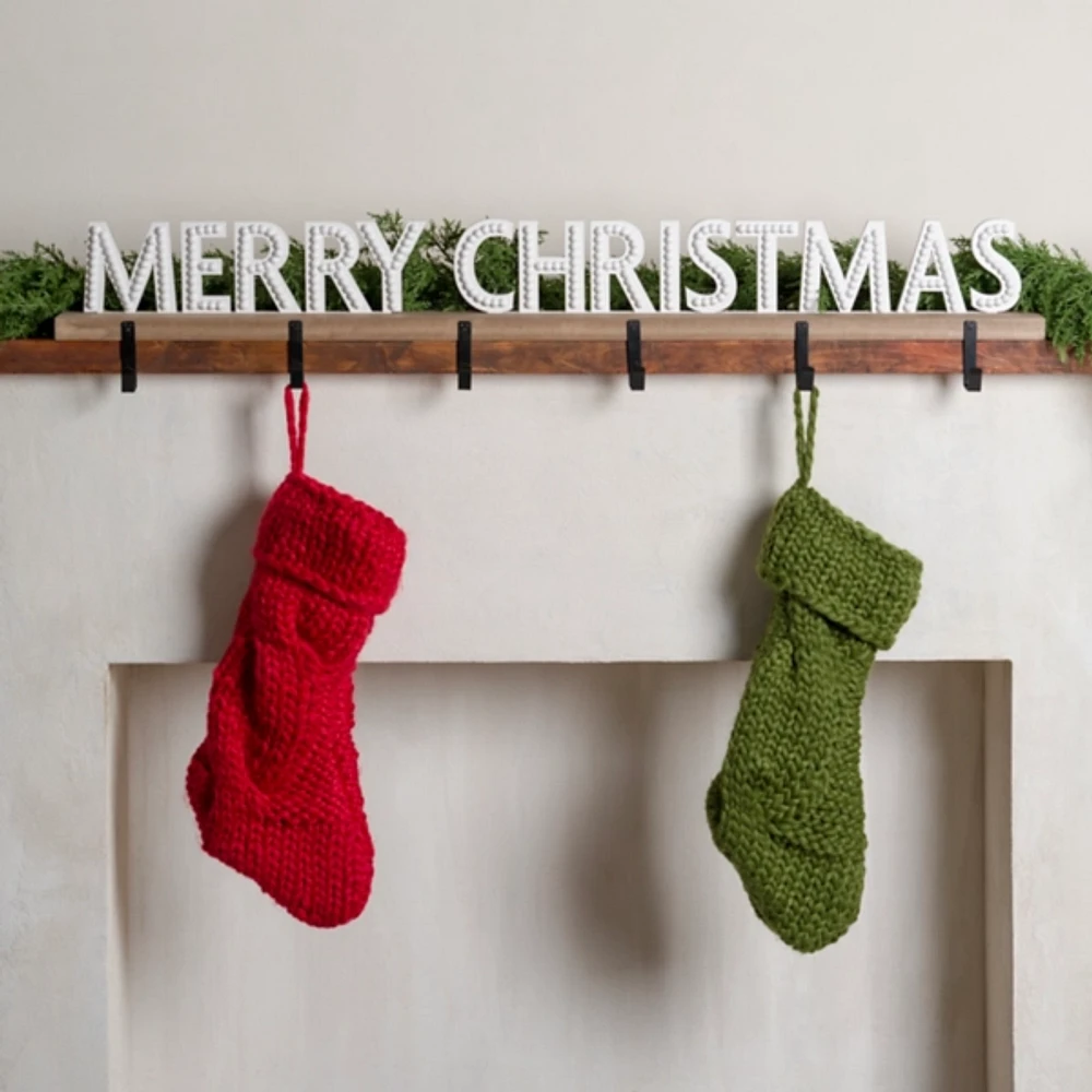 Kirklands Merry Christmas Beaded Wood Stocking Holder | Hamilton Place