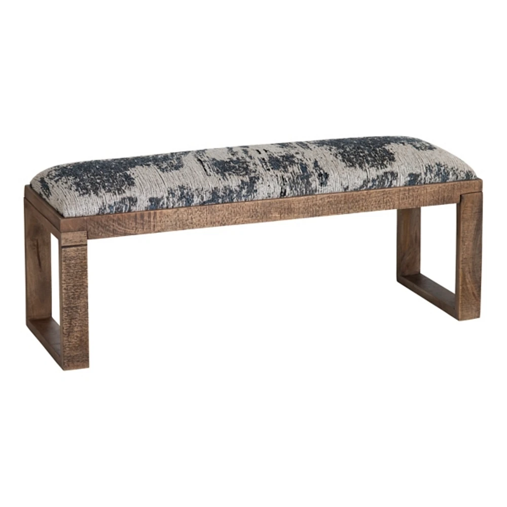 Kirklands Blue Pattern Upholstered Wood Bench | Hamilton Place