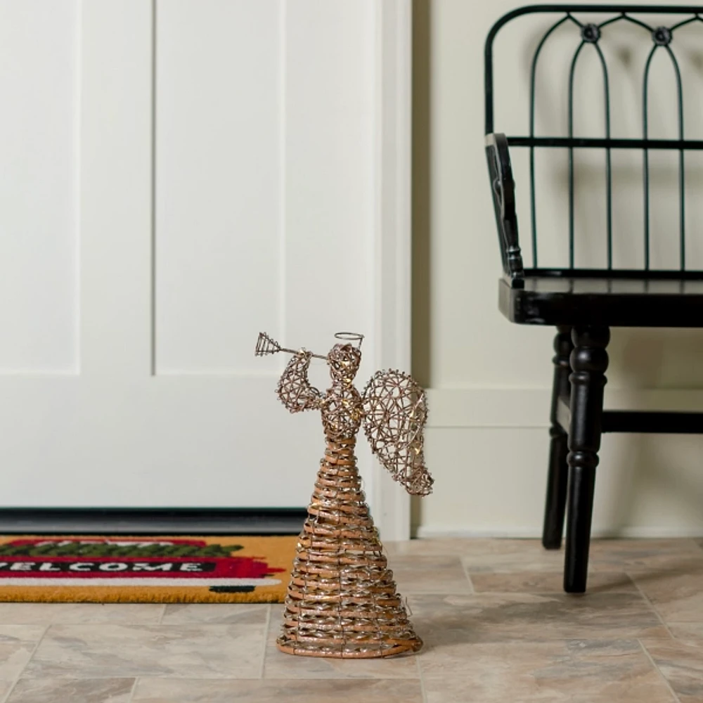 Kirklands Pre-Lit Glitter Rattan Angel | Hamilton Place