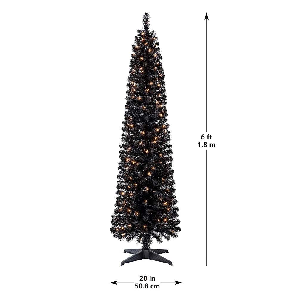 Ashland 6ft. Pre-Lit Shiny Black Pencil Tree, Clear Lights by Ashland ...
