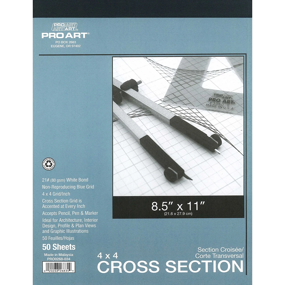 Pro Art® 4" x 4" Grid/Inch Cross Section Pad, 8.5" x 11" | Hamilton Place