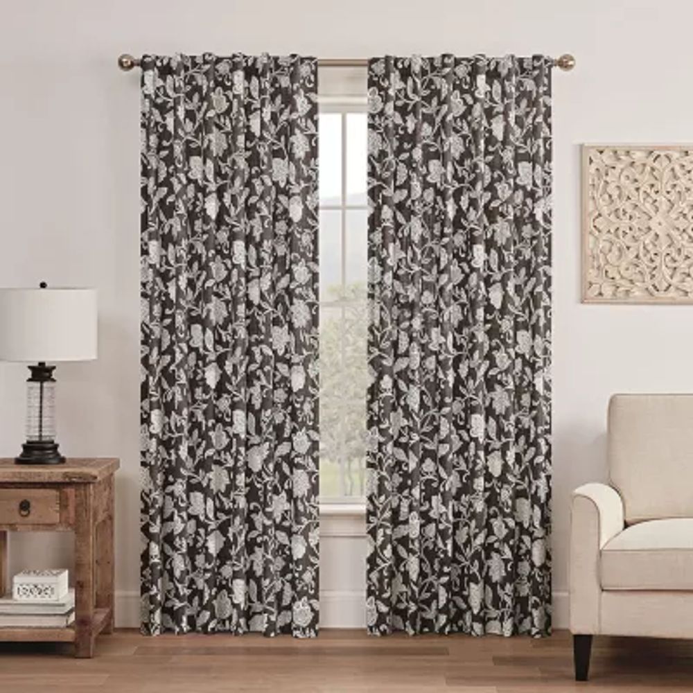 Waverly Stencil Vine Light-Filtering Rod Pocket Back Tab Single Curtain Panel | Green Tree Mall