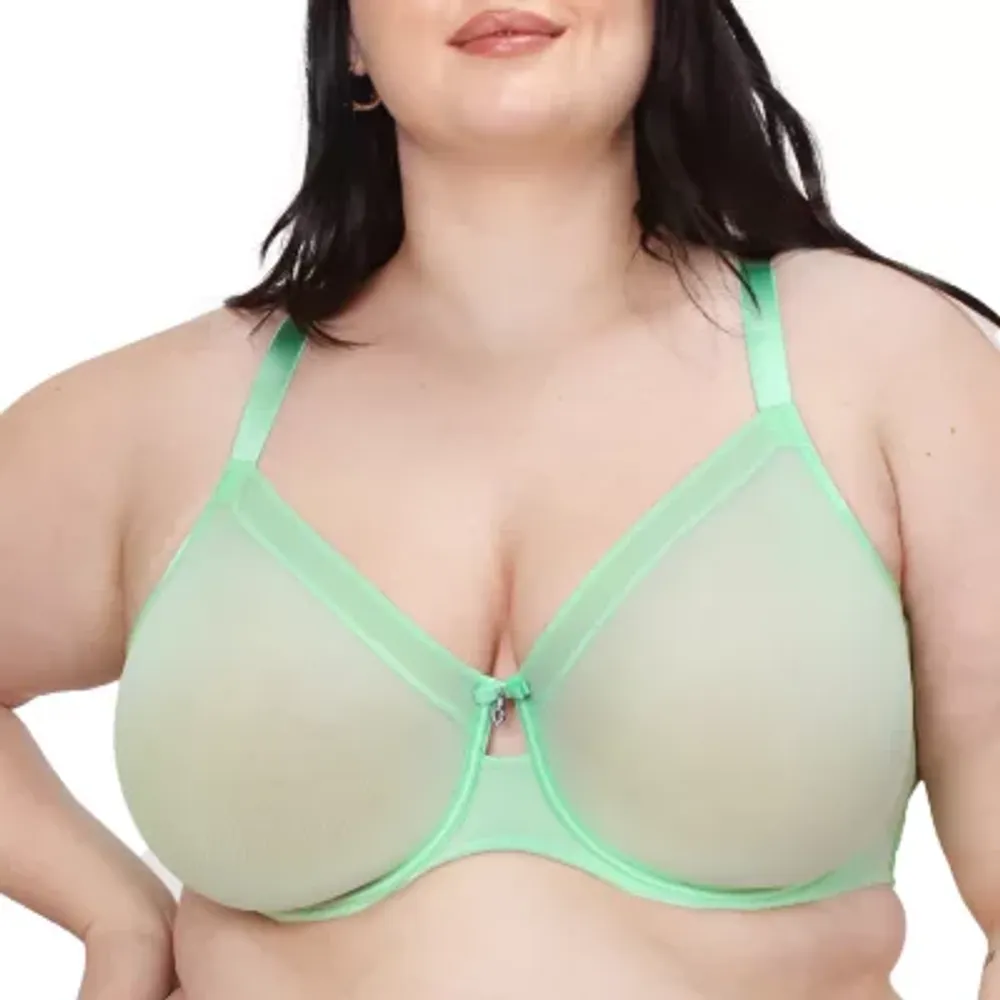 Curvy Couture Womens Sheer Mesh Plus Size Full Coverage Bra Designer