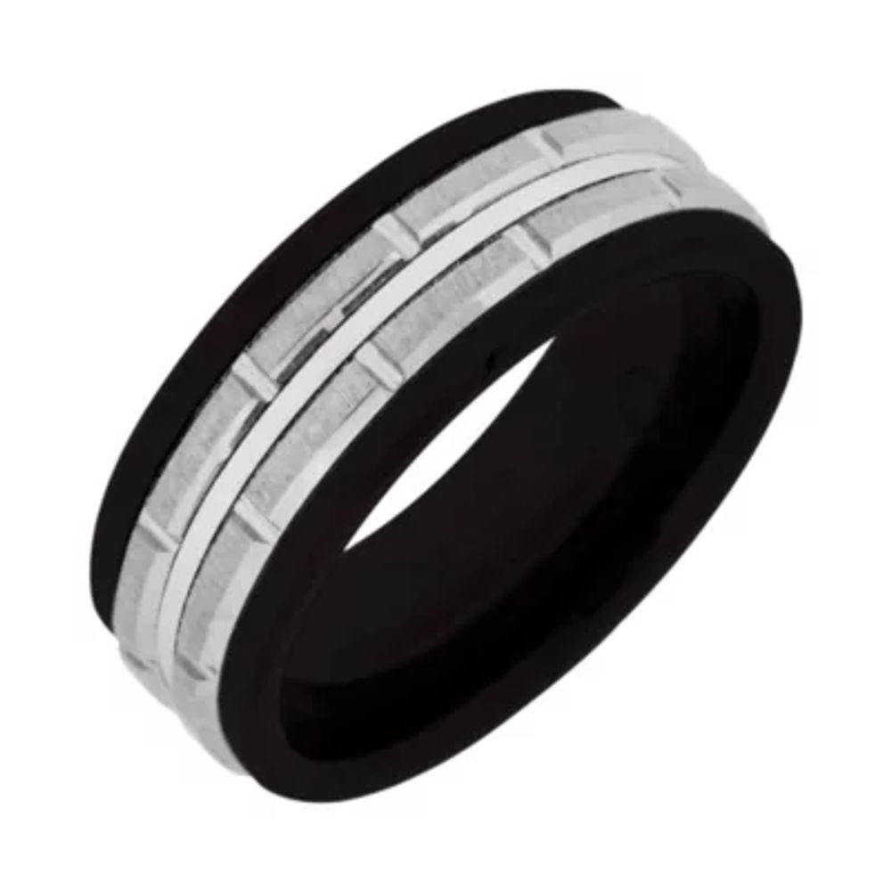 MODERN BRIDE Men’s Black Ceramic & Stainless Steel Brick-Pattern ...