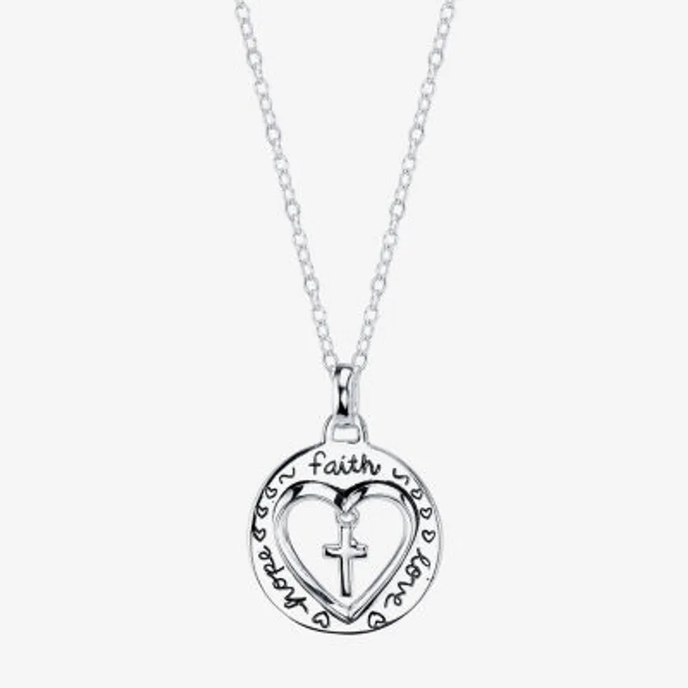 Footnotes Faith Sterling Silver 16 Inch Cable Cross Round Pendant ...