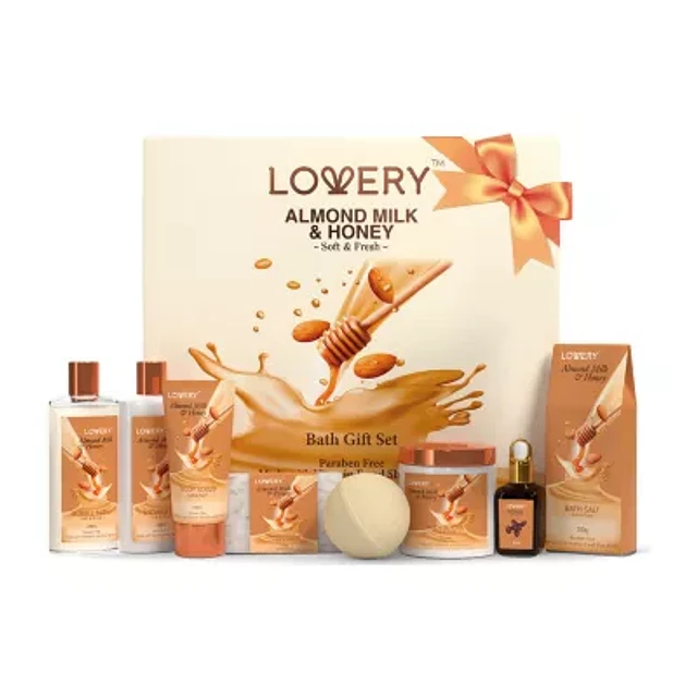 Lovery Almond Milk & Honey Home Spa Gift Set - 9pc Bath And Body Kit at ...