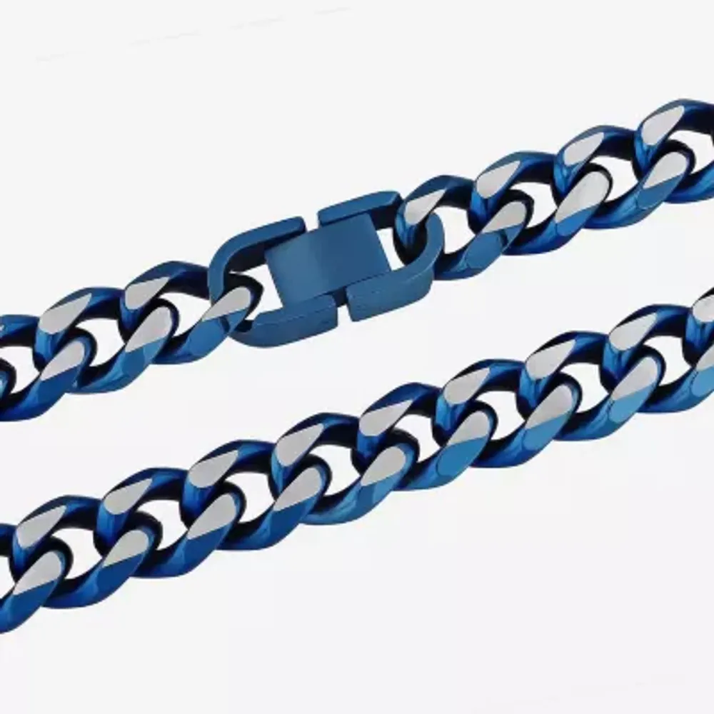 FINE JEWELRY Men's Blue Stainless Steel Solid Curb Chain Necklace ...