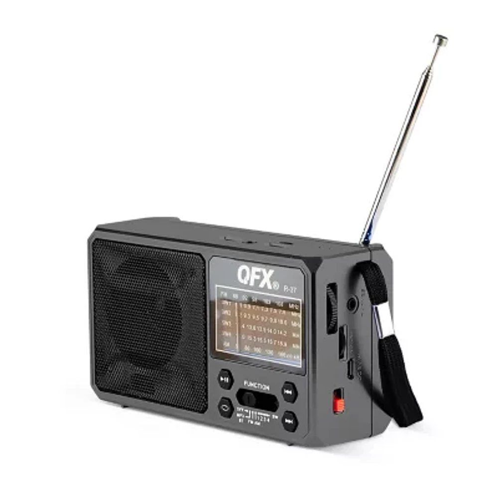 QFX AM/FM/SW Solar Radio with 2" Speaker, Rechargeable Battery ...