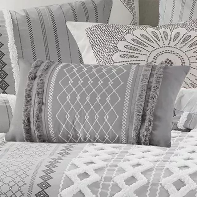 INK + IVY Bea Embroidered Cotton Oblong 12X20 Pillow with Tassels ...