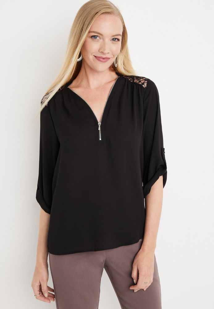 Maurices Solid Lace Zipper Front Blouse | Mall of America®