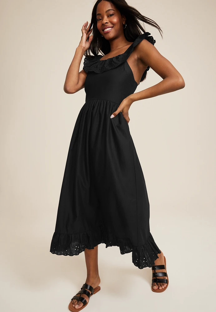 Maurices Eyelet Ruffle Trim Midi dress | Hamilton Place