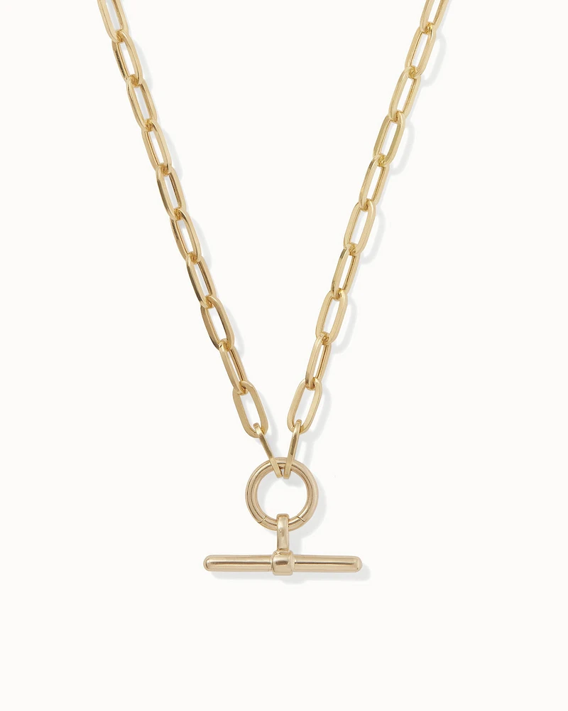 Solid Gold Paper Chain T-Bar Charm Necklace | King's Cross