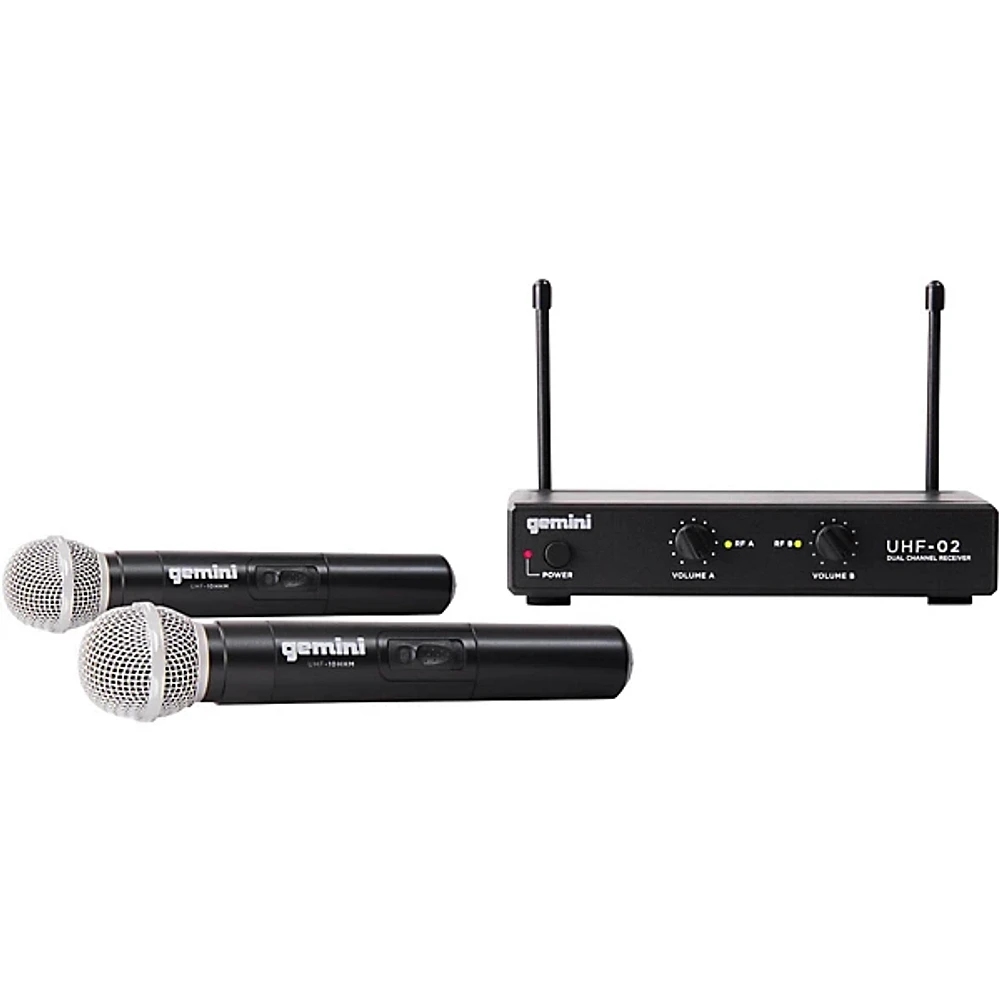 Gemini UHF-02M 2-Channel Wireless Handheld Microphone System, 517.6/521 ...