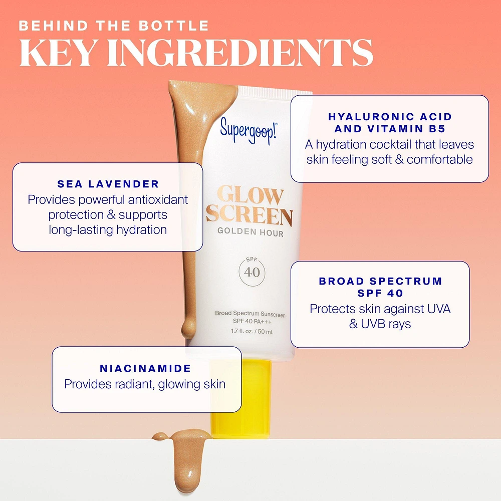 Supergoop! Mini Glowscreen SPF 40 Sunscreen with Hyaluronic Acid ...