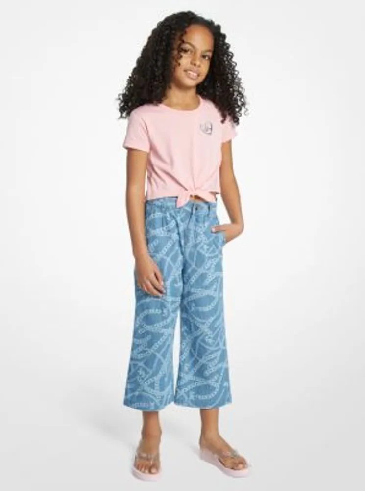 Michael Kors Kids Chain-Link Logo Print Chambray Pants | Plaza Las Americas
