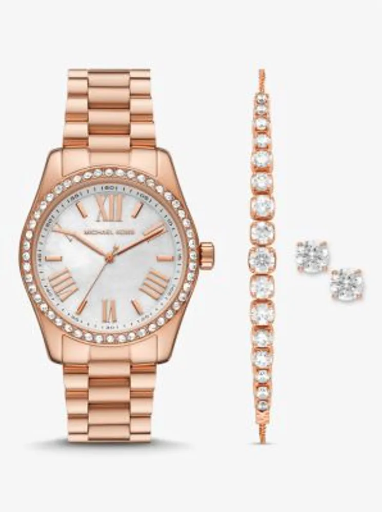 Michael kors watch and bracelet set rose gold store