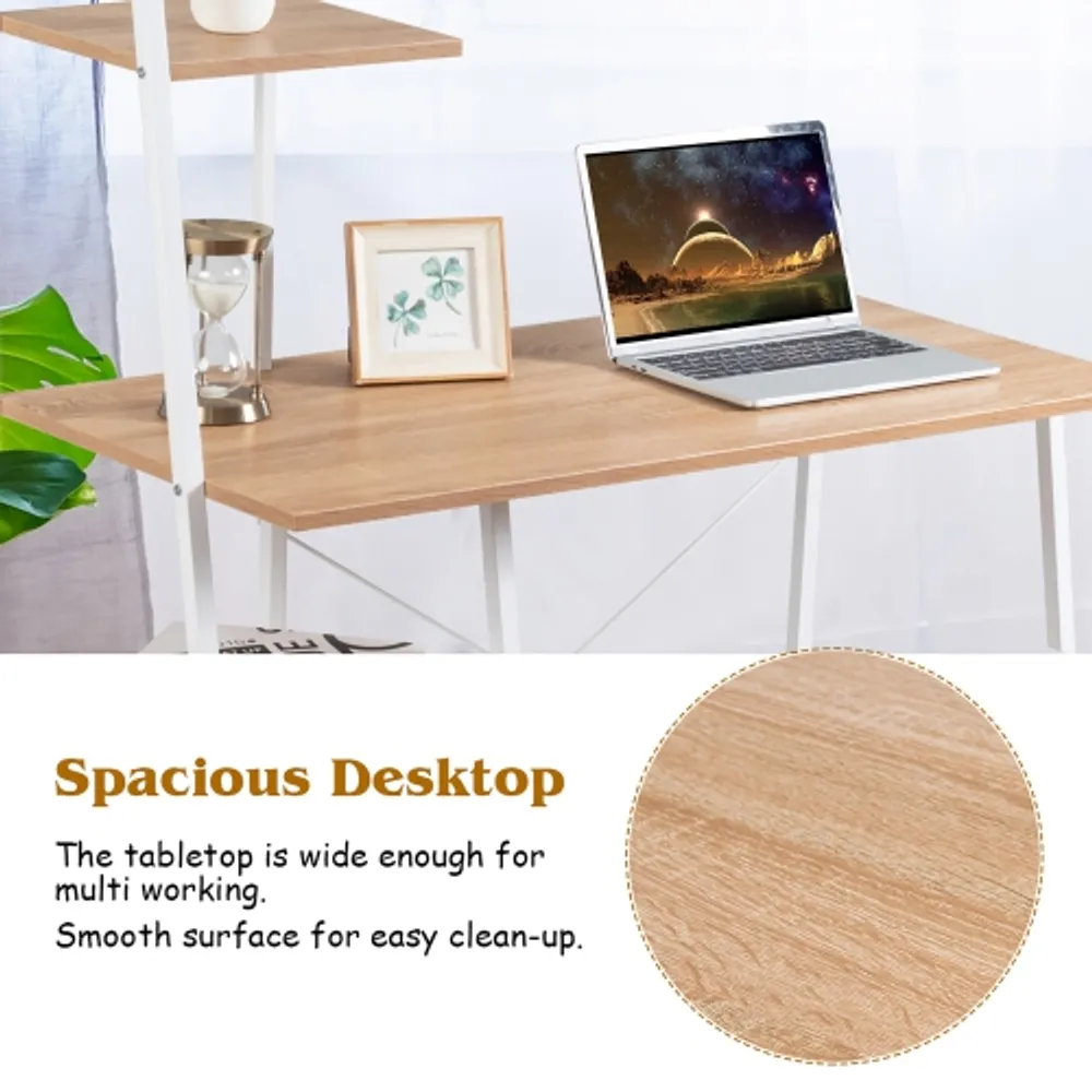 Costway Computer Desk with Shelves Study Writing Desk Workstation with ...