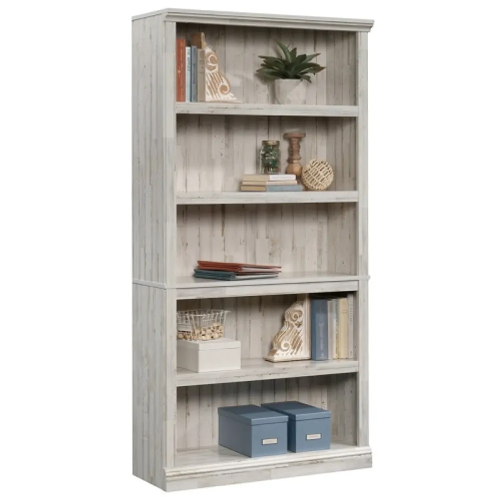 Sauder Misc Storage 5-Shelf Tall Wood Bookcase in White Plank ...