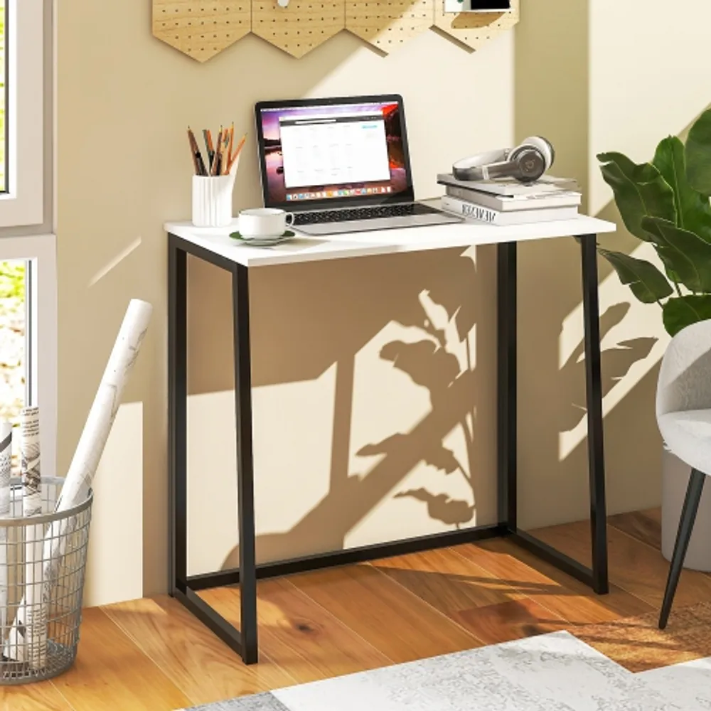 Costway Folding Computer Desk No Assembly Study Writing Table for Small ...