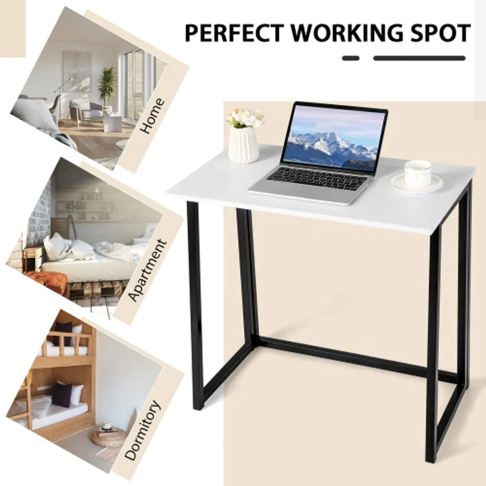 Costway Folding Computer Desk No Assembly Study Writing Table for Small ...