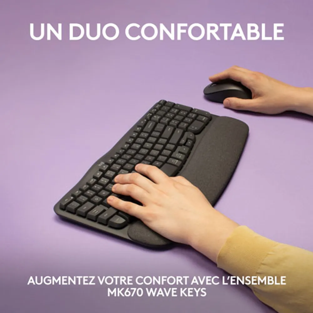 Logitech Wave Keys Mk670 Wireless Optical Ergonomic Keyboard And Mouse Combo Graphite French