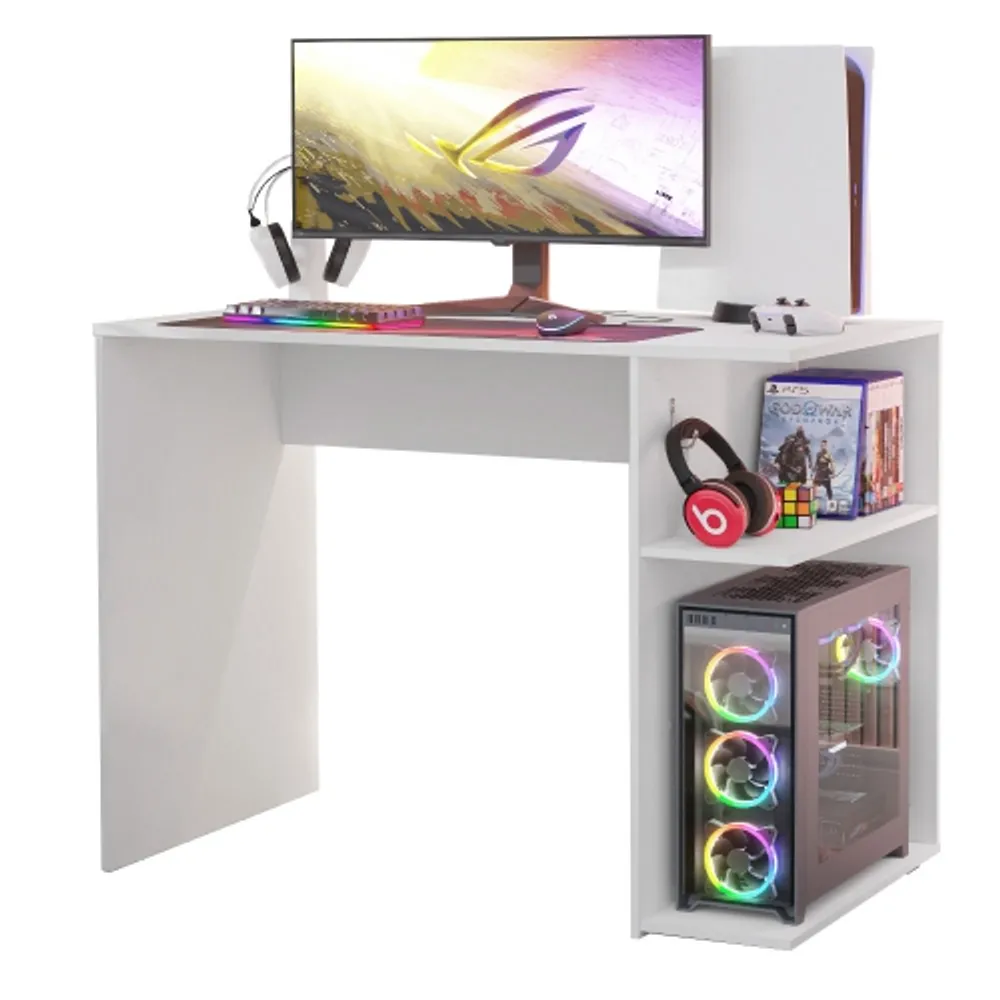 Madesa Compact Gaming Computer Desk with 2 Shelves, Cable Management ...