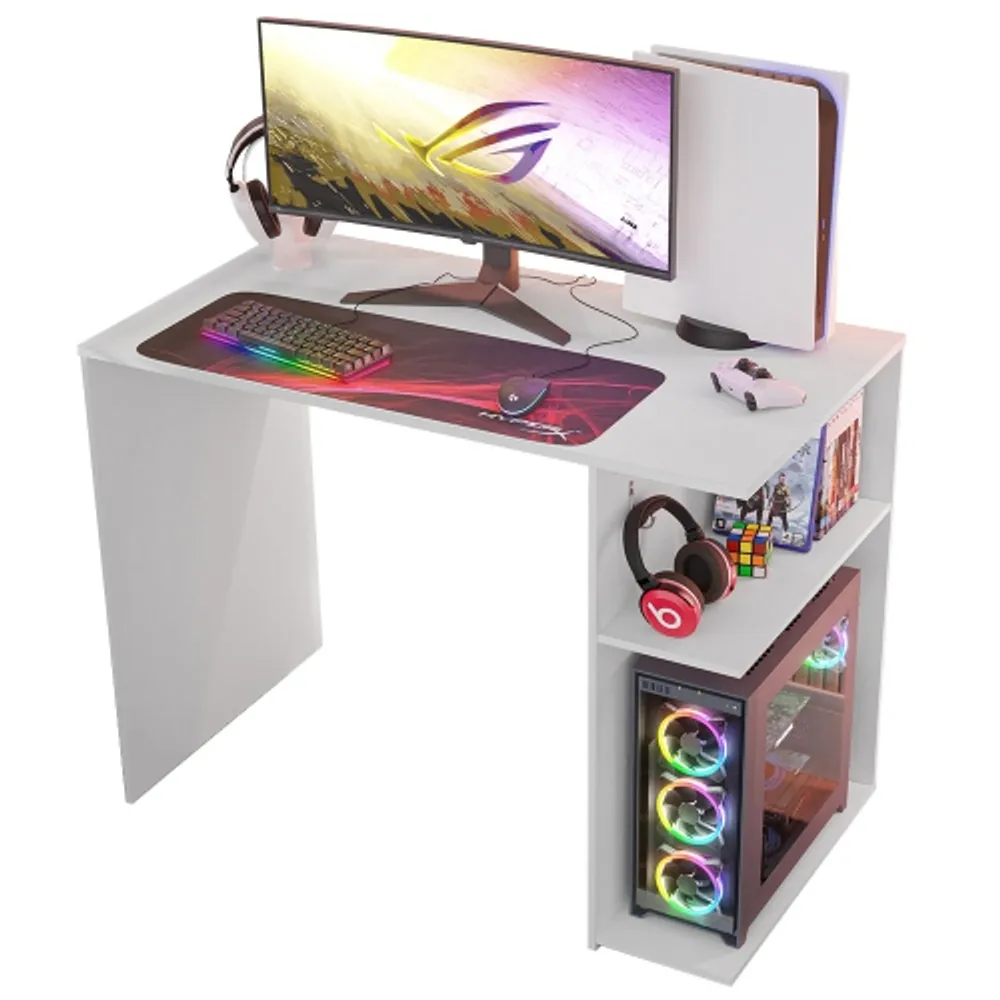 Madesa Compact Gaming Computer Desk with 2 Shelves, Cable Management ...