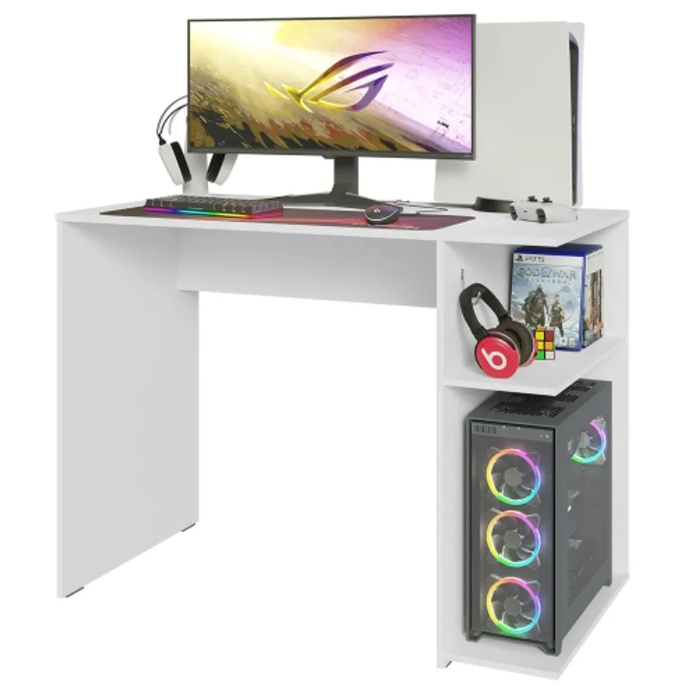 Madesa Compact Gaming Computer Desk with 2 Shelves, Cable Management ...