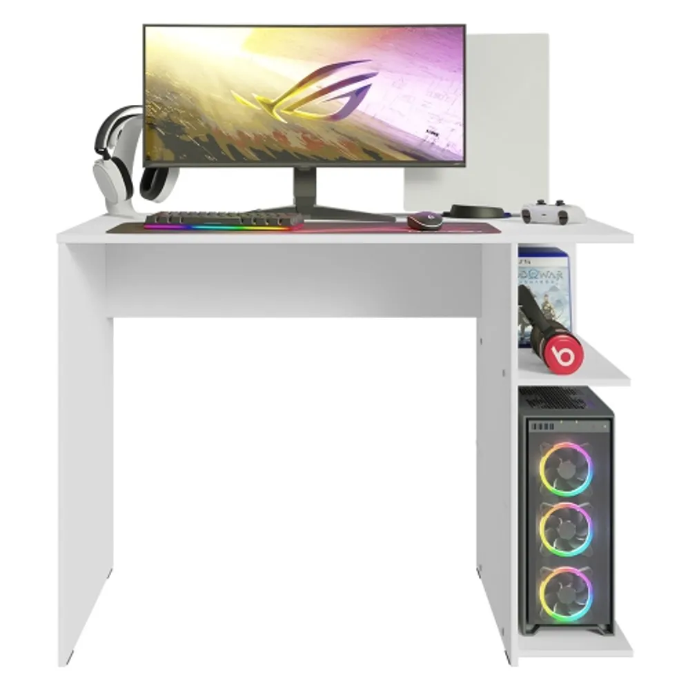 Madesa Compact Gaming Computer Desk with 2 Shelves, Cable Management ...