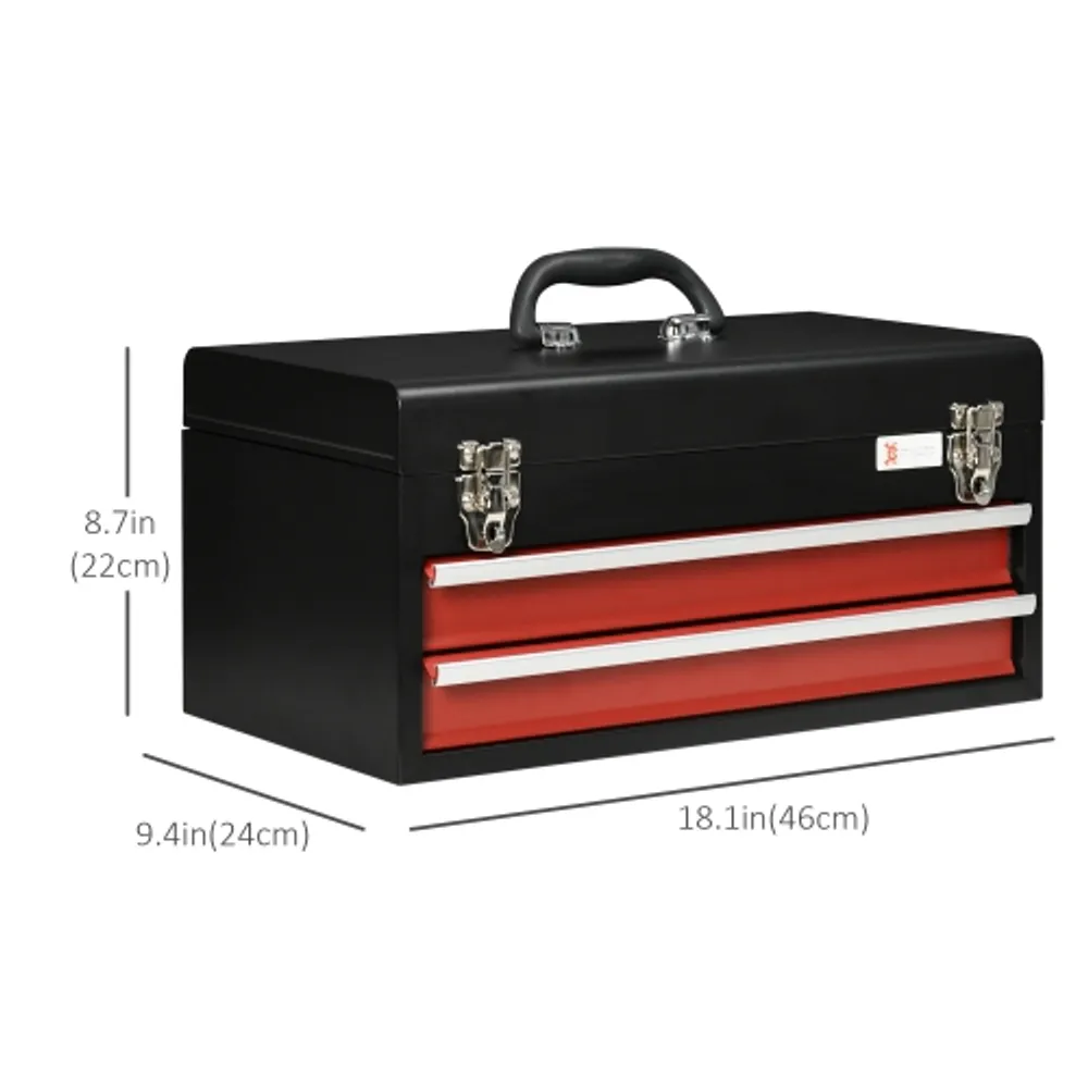 DURHAND 8.7" Tall Portable Metal Tool Box with Metal Latch Closure, 2 ...