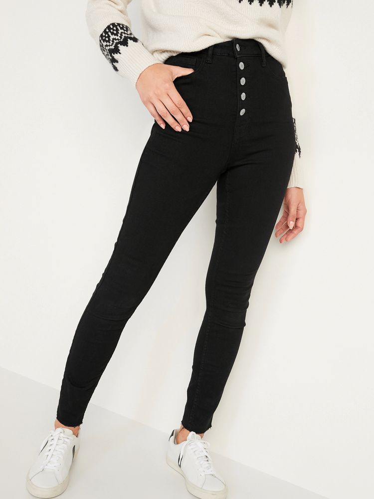Old Navy Higher High-Waisted Button-Fly Rockstar 360 Stretch Super-Skinny Cut-Off Jeans for ...