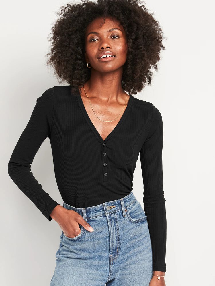 Old Navy Fitted Long-Sleeve Rib-Knit Henley Top for Women | Mall of ...