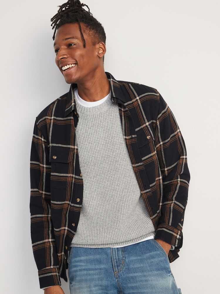 Old Navy Regular-Fit Plaid Double-Brushed Flannel Shirt for Men | Mall ...